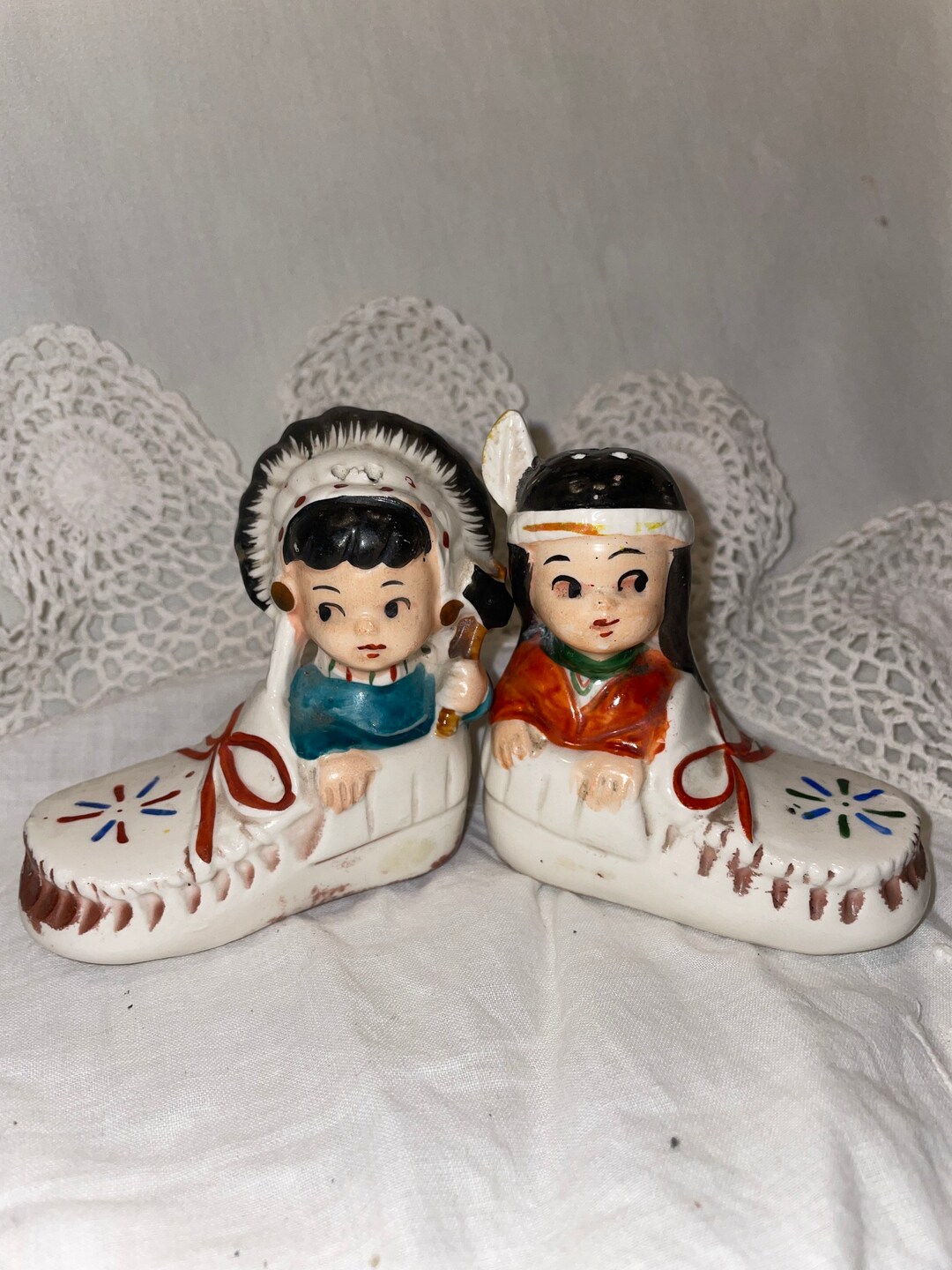 Vintage Ceramic Native American Boy and Girl Salt and Pepper Shakers - Etsy
