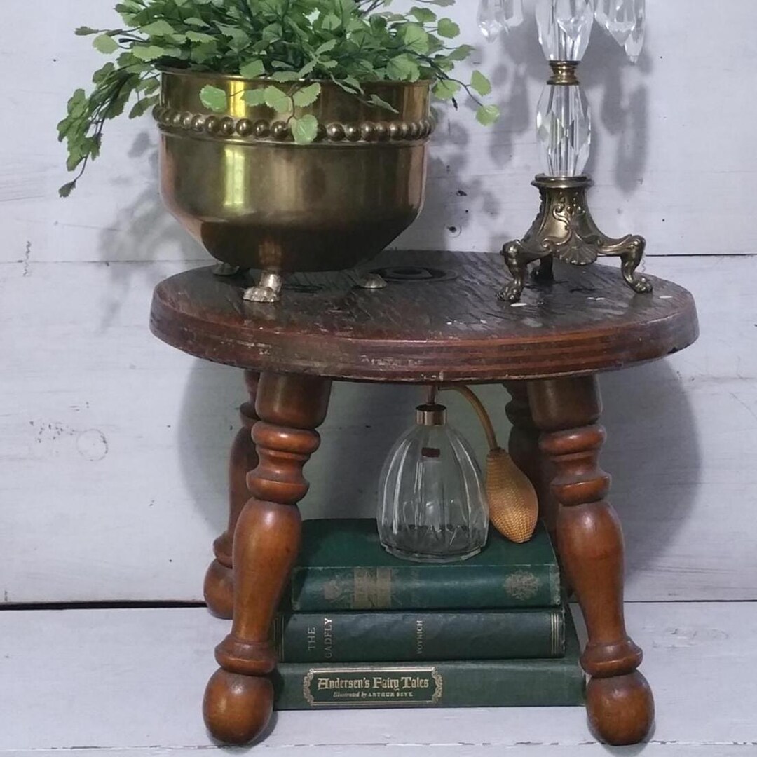 Wood Beer Barrel Top Footstool Vintage J. Schmidt Brewing Spindle Leg ...