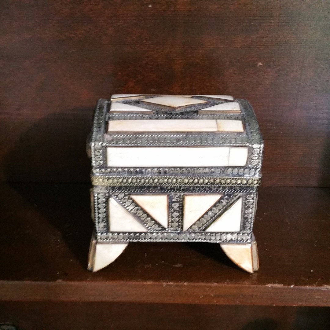 Moroccan Camel Bone Jewelry Box Vintage Inlay Silver Plated BOHO ...