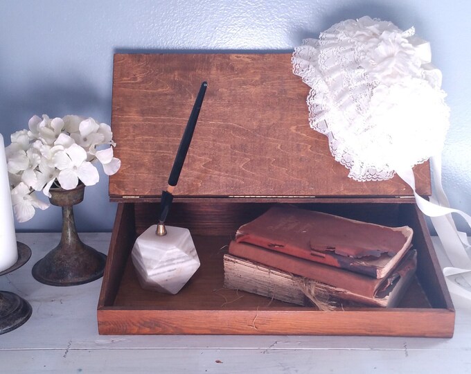 Wooden Writing Box Vintage Lift Top Desk Portable Handmade Traveling ...