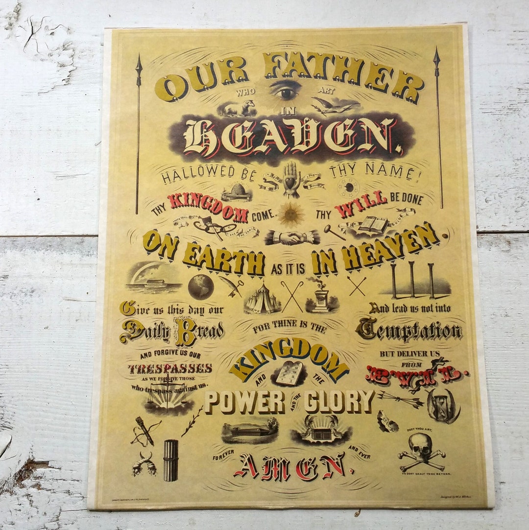 REPLICA Masonic Lord's Prayer Antique 1870s Bless Religious Print Home ...