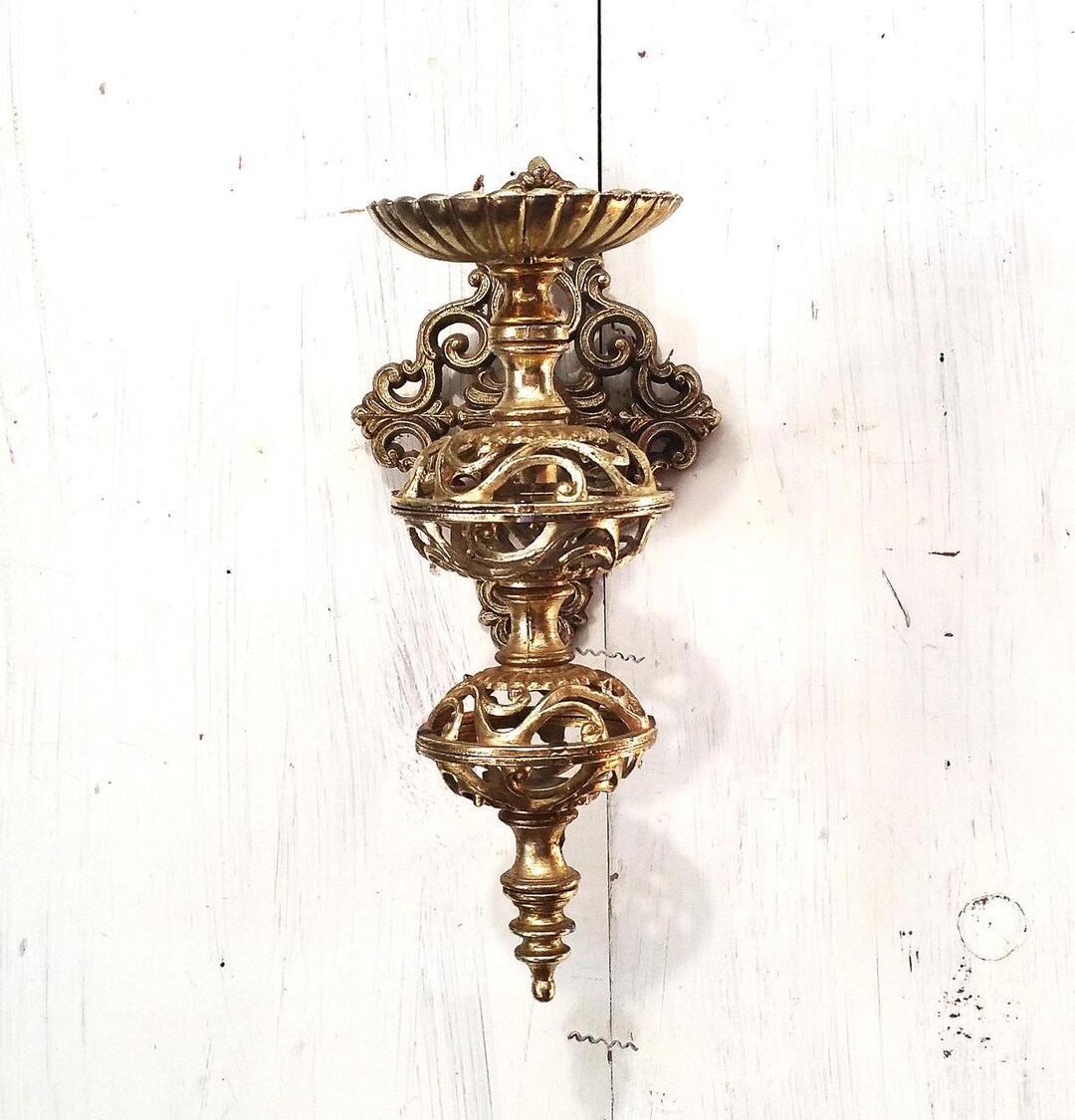 Ornate Filigree Metal Candle Wall Holder Sconce Vintage Scrollwork ...