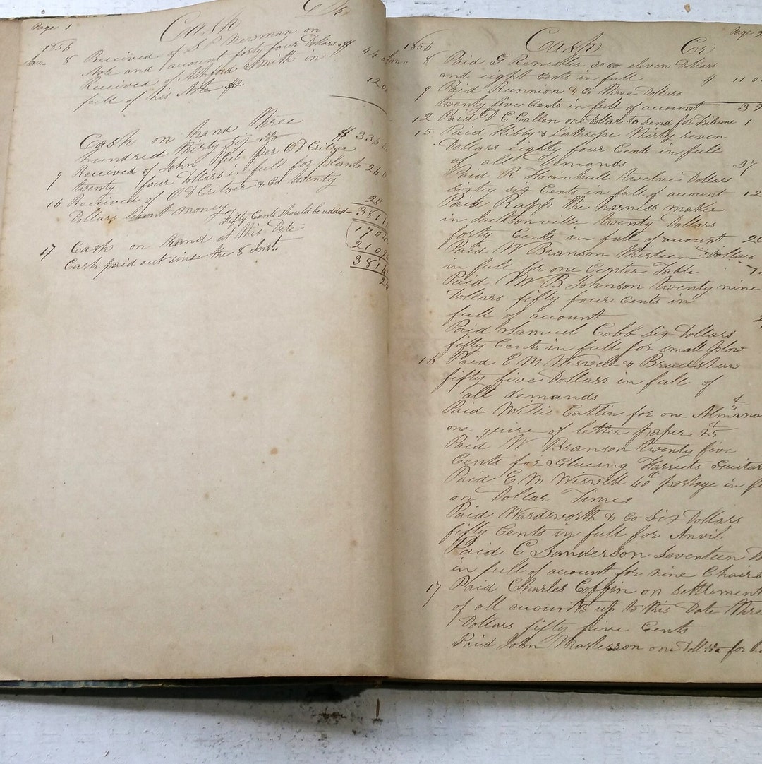 1856 Antique LEDGER Journal Marbled Calligraphy Mercantile General ...