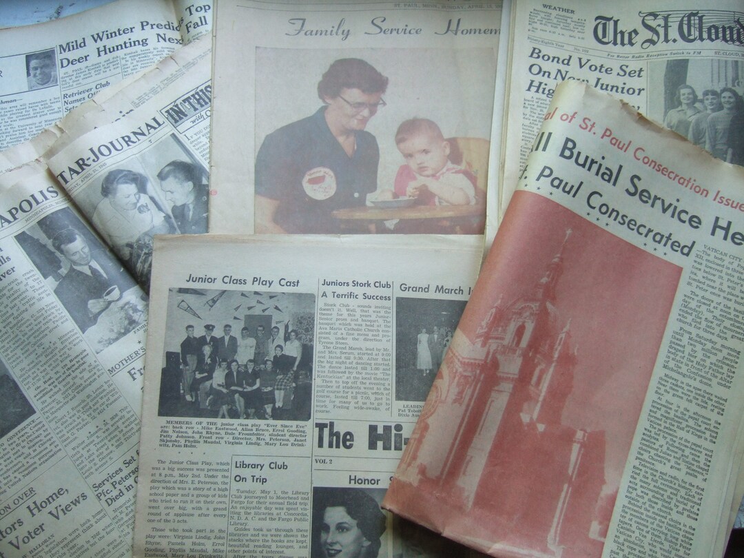 CHOICE 1950s Newspaper Sections Vintage Tattered Aged Junk Journal ...