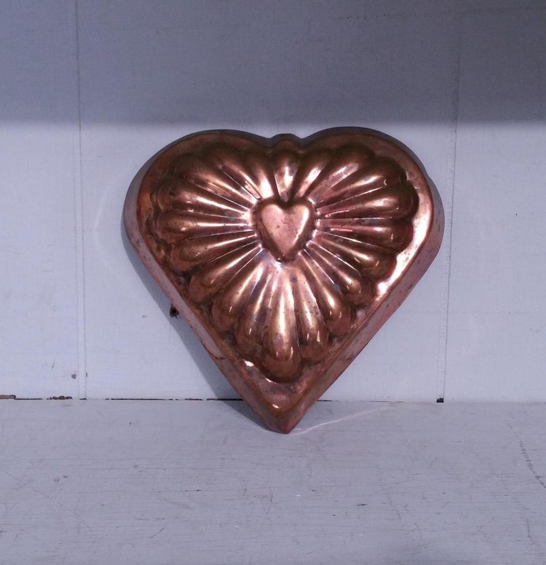 Fluted Heart Copper Jello Food Mold Tin Vintage Kitchen Dessert Bundt ...