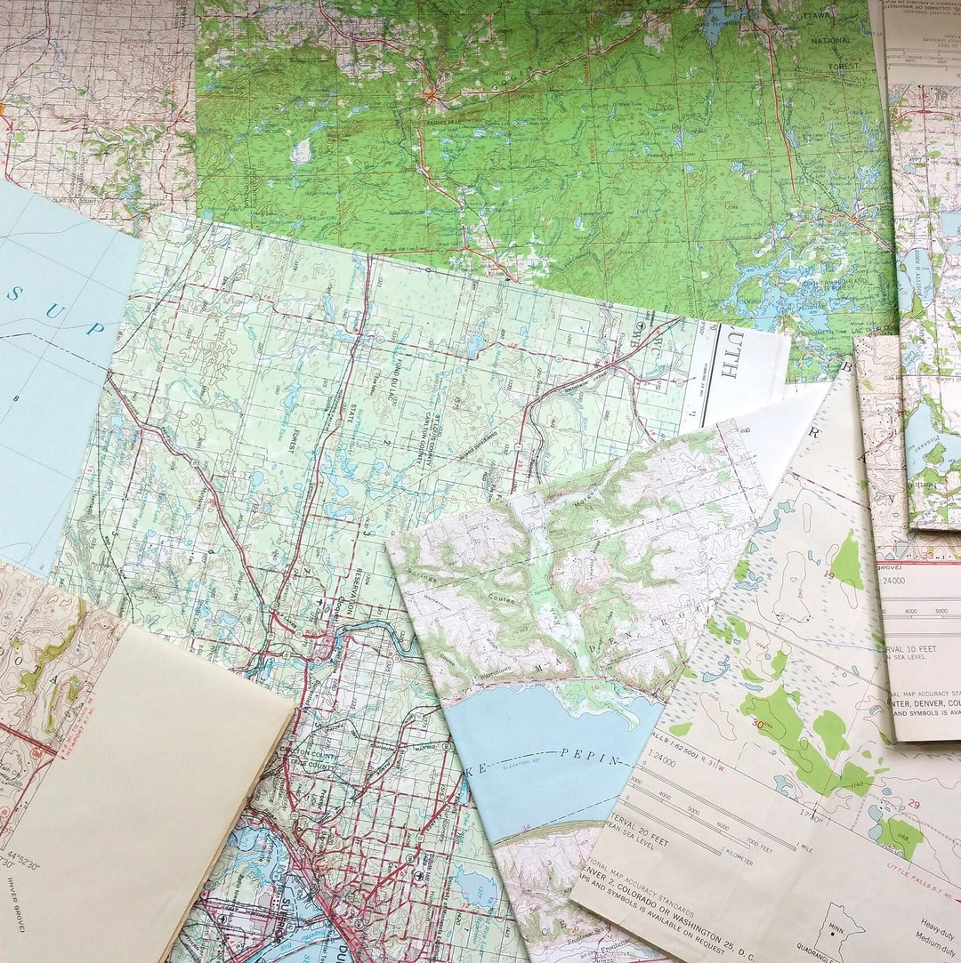 Lot 9 Geographical Maps Vintage 40s 50s Topography Land River Water MN ...