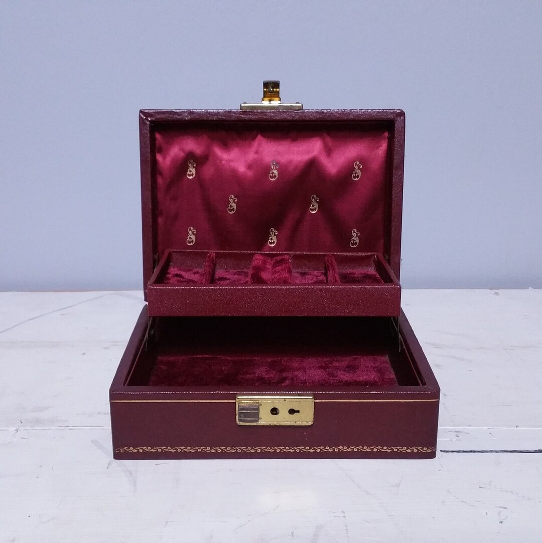 Maroon Velvet Jewelry Box Midcentury Vintage 50s Hollywood Regency ...