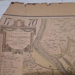 1926 HUGE Map 1776 Philadelphia Plan of the City Environs Antique Worn ...