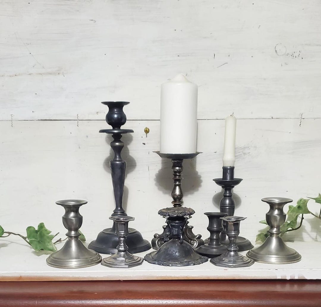 CHOICE Silver Candle Holders Set Pair Vintage Engraved Column Cottage ...