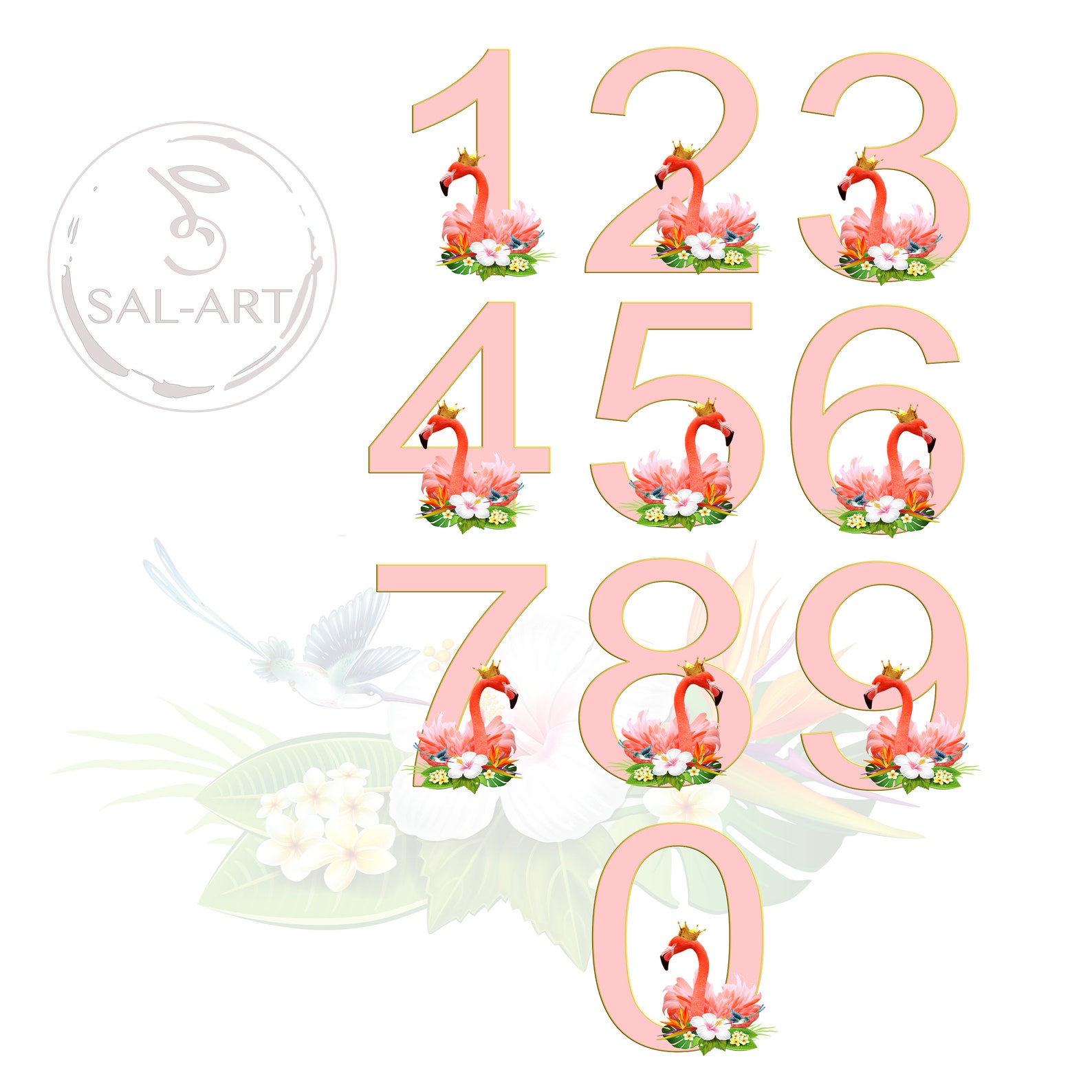 Flamingo Numbers Clipart Digital Download/ Png | Etsy UK