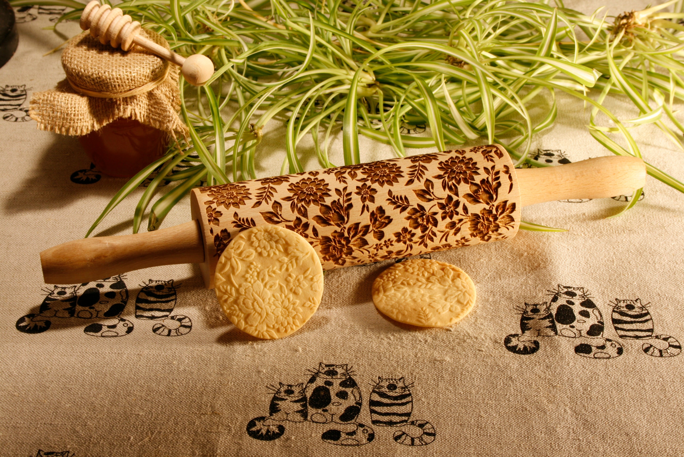 Floral Pattern Rolling Pin. Floral Theme Embossing Rolling - Etsy