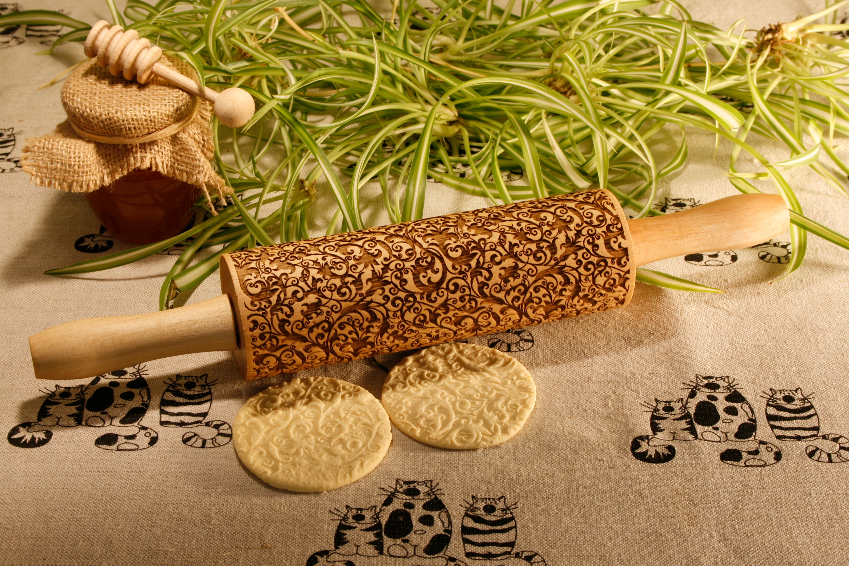 Floral Pattern Rolling Pin. Floral Theme Embossing Rolling | Etsy