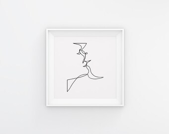 Abstract Kiss Line Art Minimalist Art Line Drawing Love | Etsy