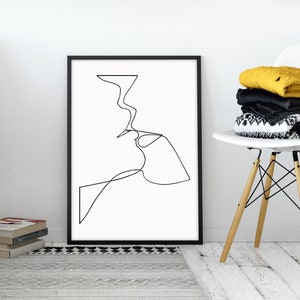 Abstract Kiss Line Art Minimalist Art Line Drawing Love | Etsy