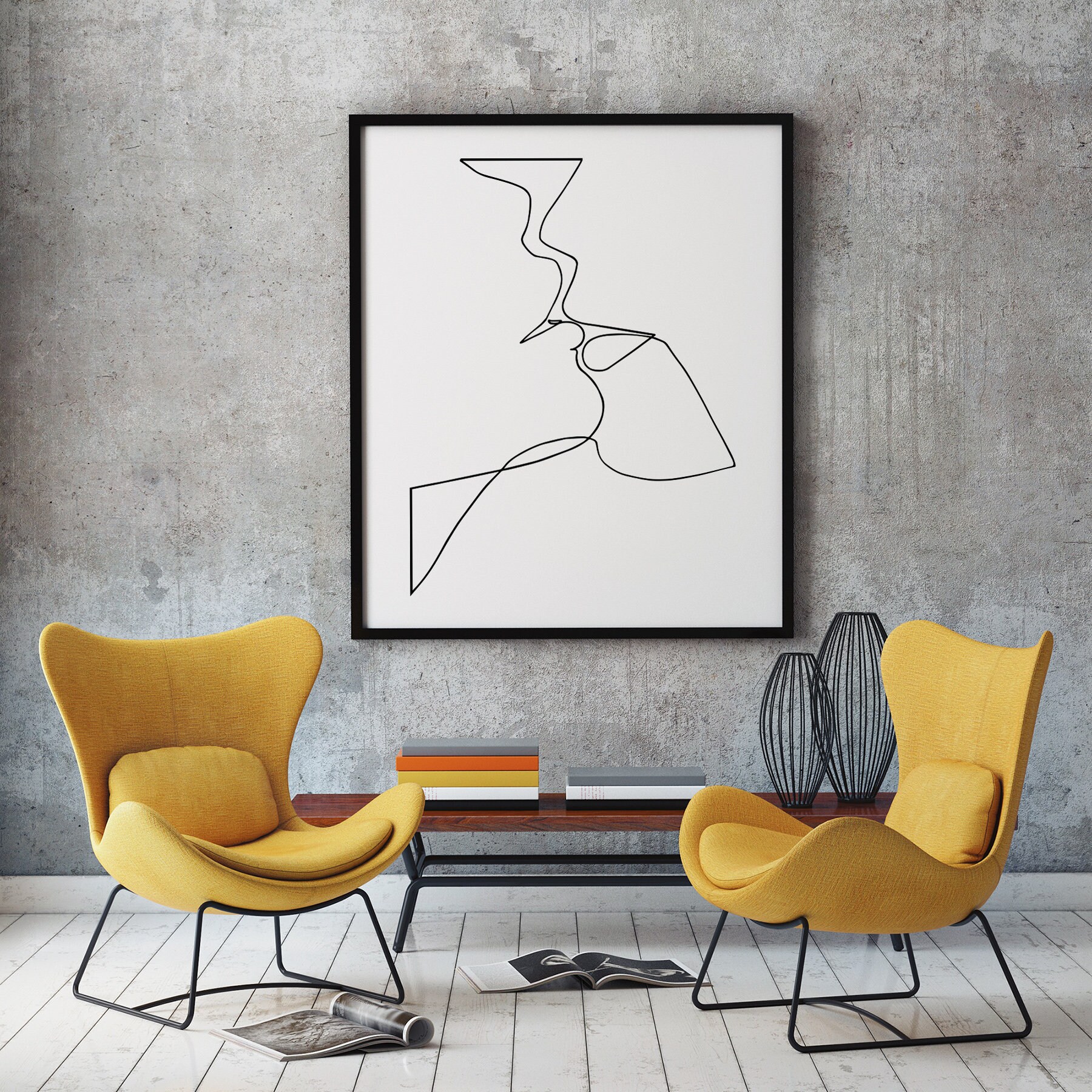 Abstract Kiss Line Art Minimalist Art Line Drawing Love | Etsy