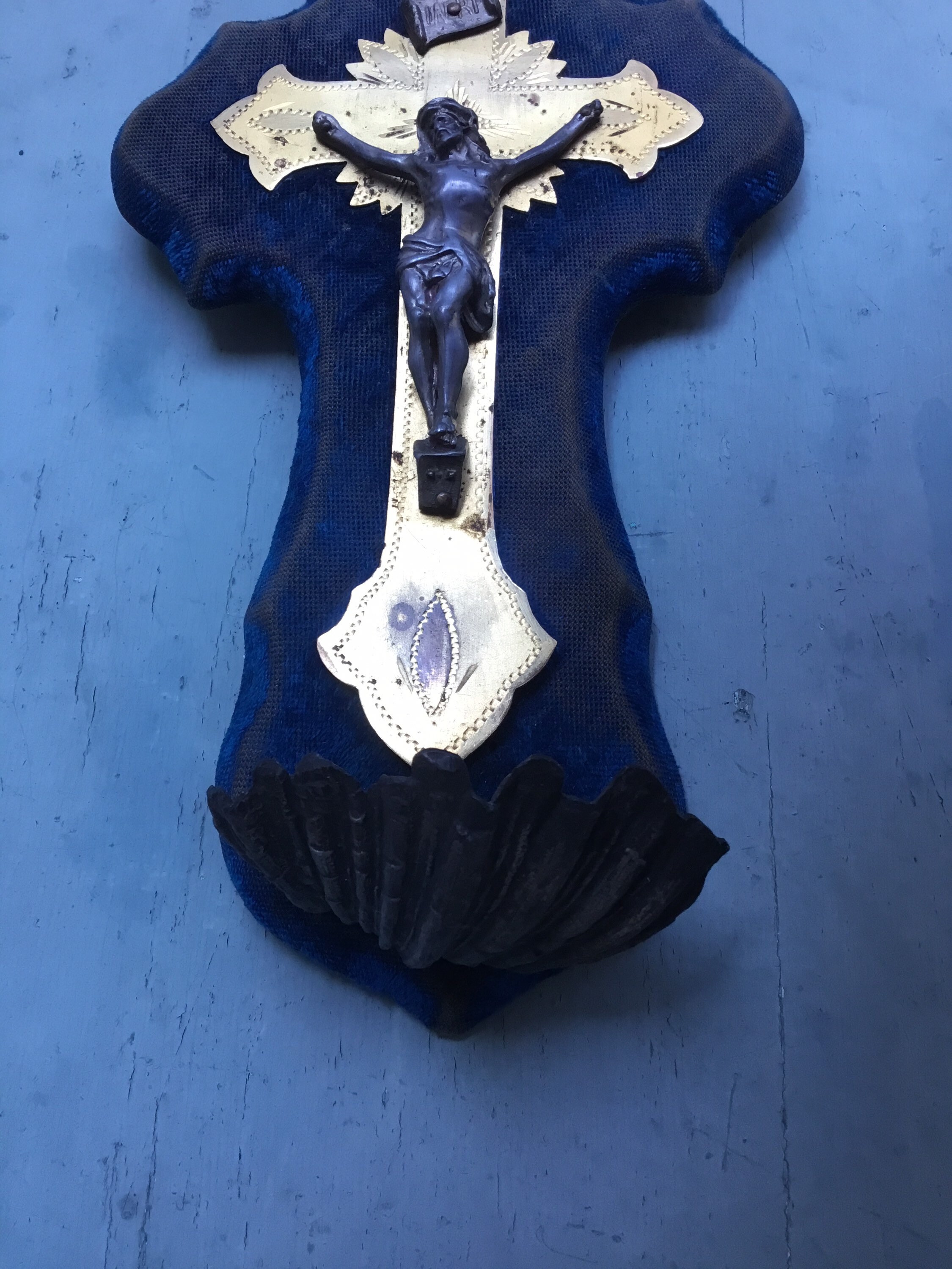 Stunning Antique French 19th Century Hand Made Blue Velvet Cross ...