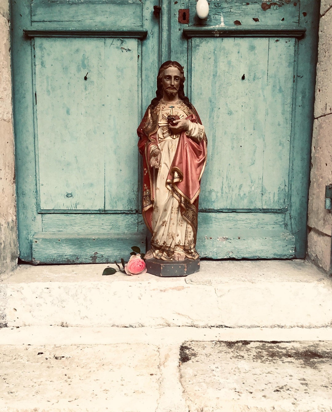 A Stunning Antique French Hand Painted & Gilded Statue of the Sacred ...