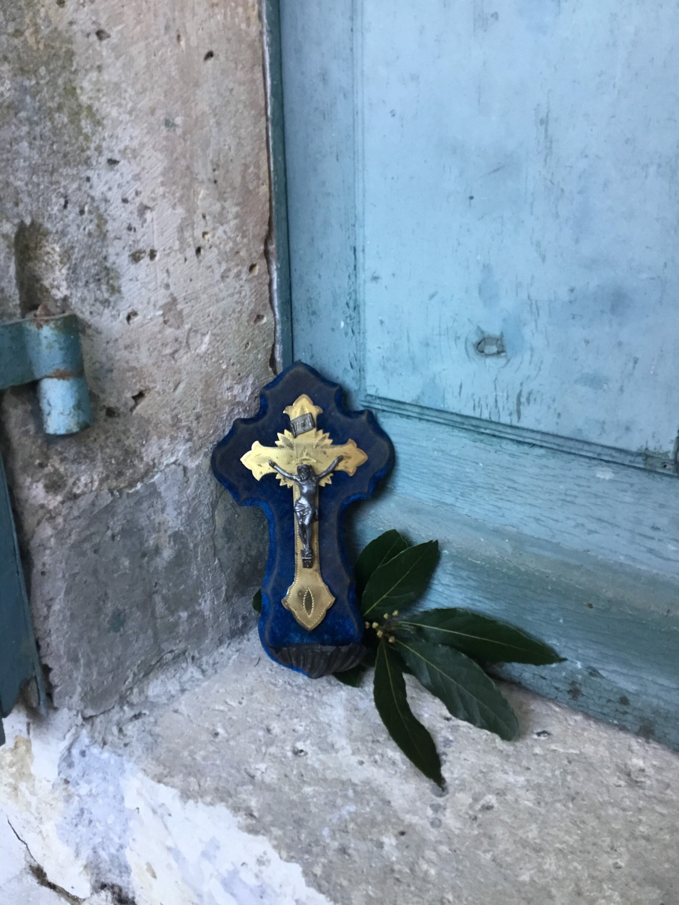 Stunning Antique French 19th Century Hand Made Blue Velvet Cross ...