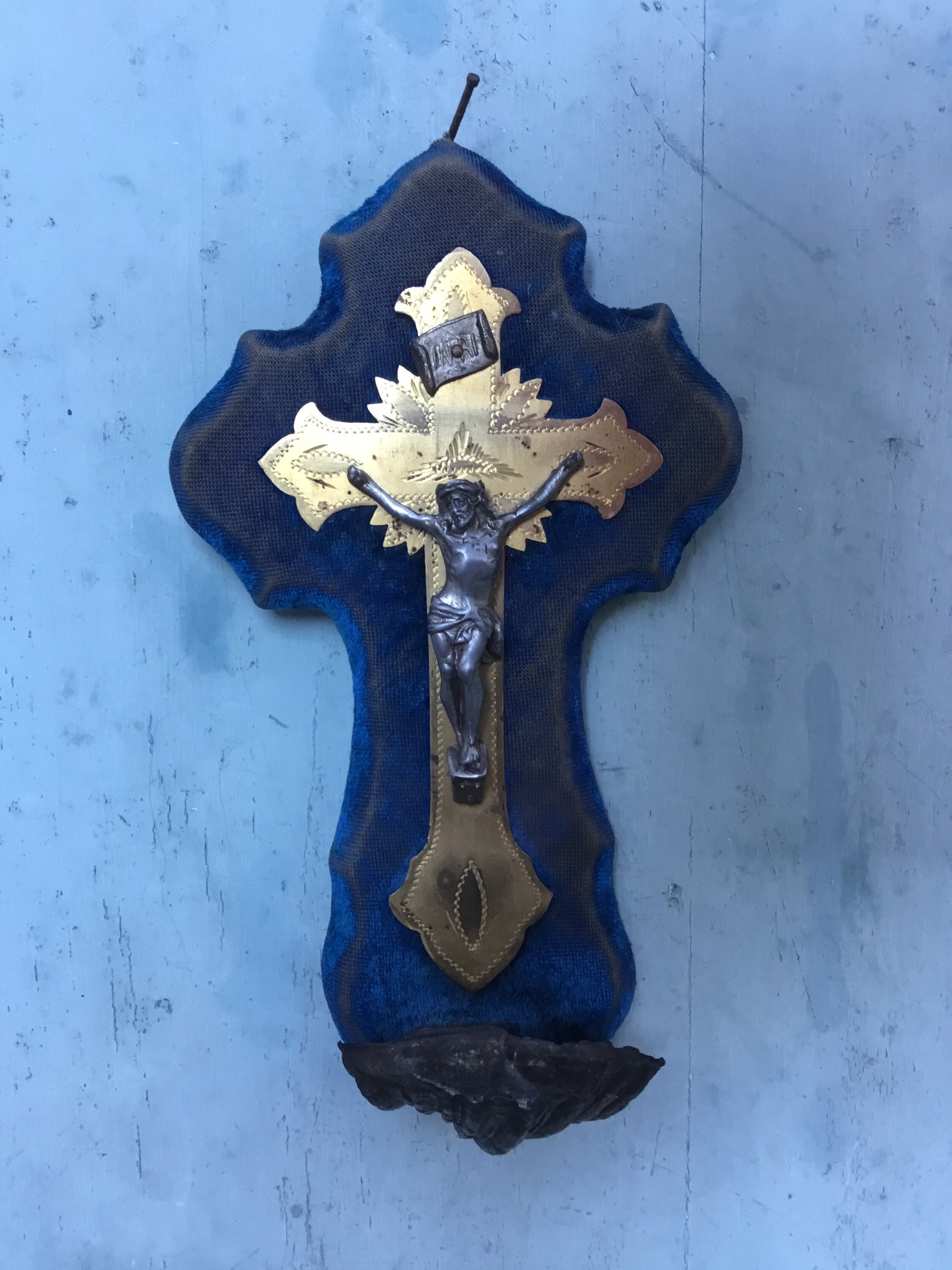 Stunning Antique French 19th Century Hand Made Blue Velvet Cross ...