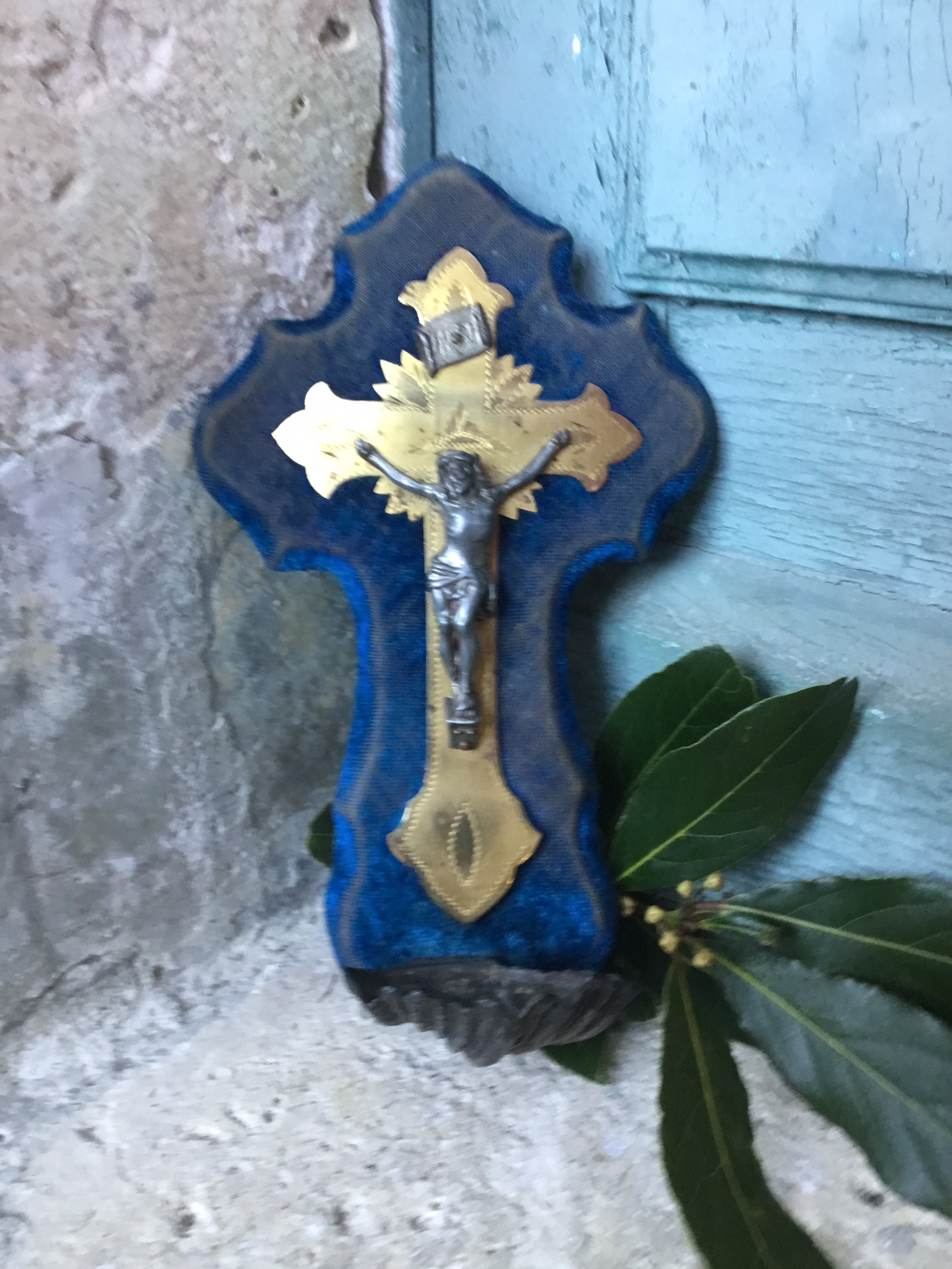 Stunning Antique French 19th Century Hand Made Blue Velvet Cross ...