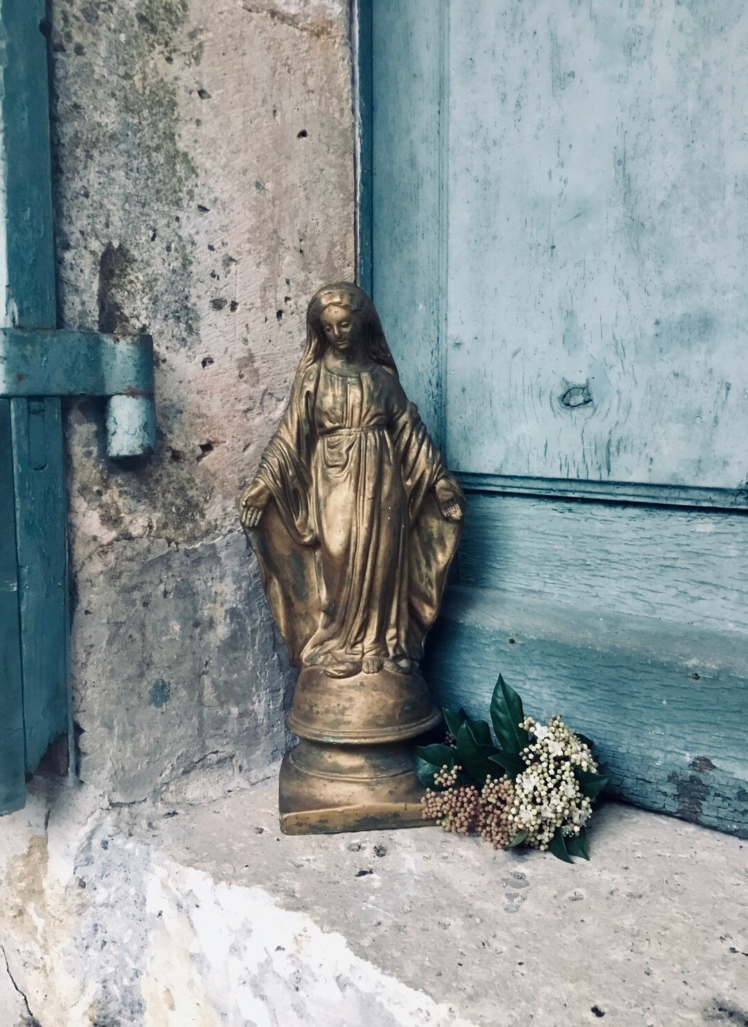 A Beautiful Antique French Gilded Plaster Statue of the Virgin Mary of ...