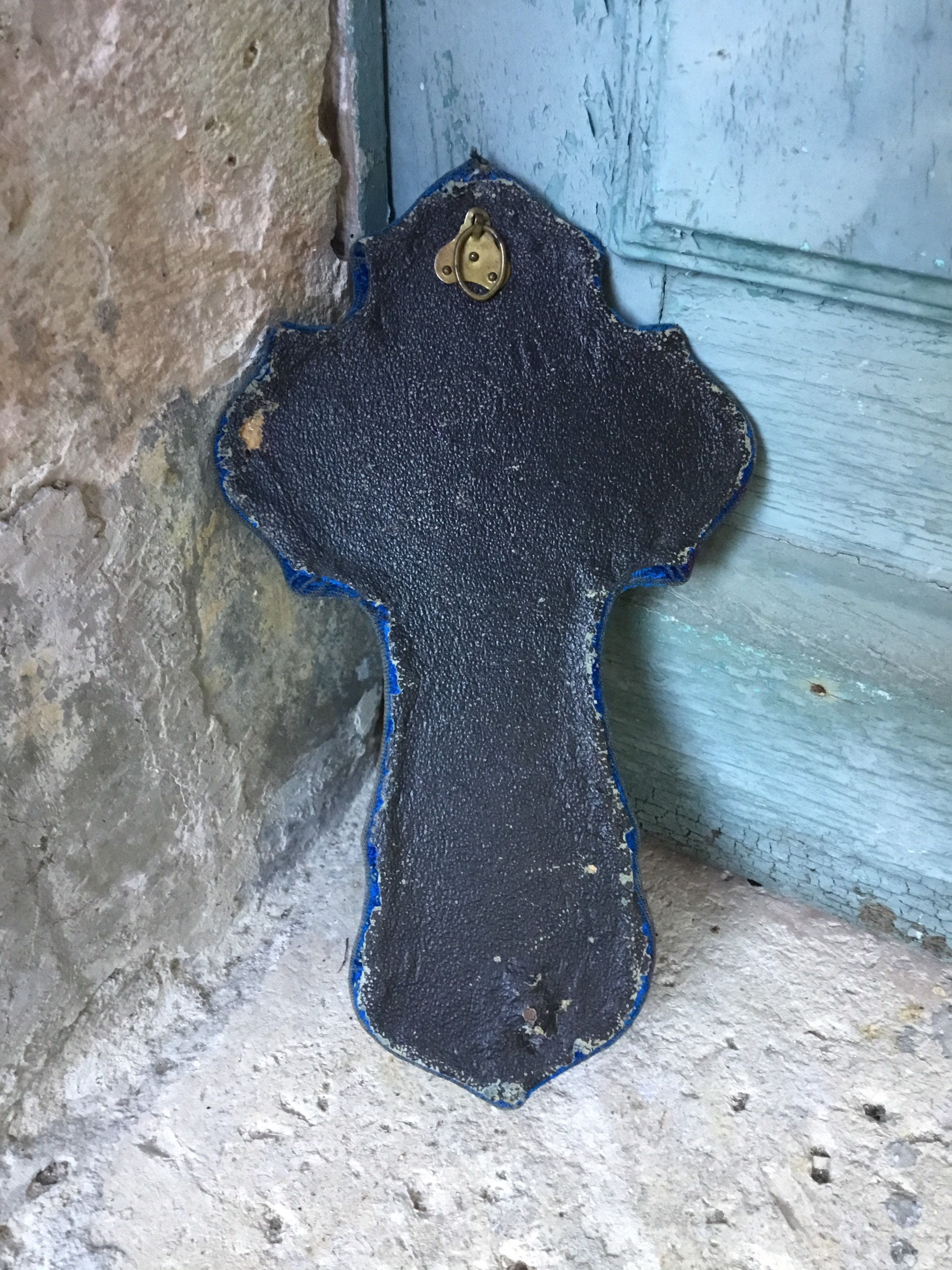 Stunning Antique French 19th Century Hand Made Blue Velvet Cross ...