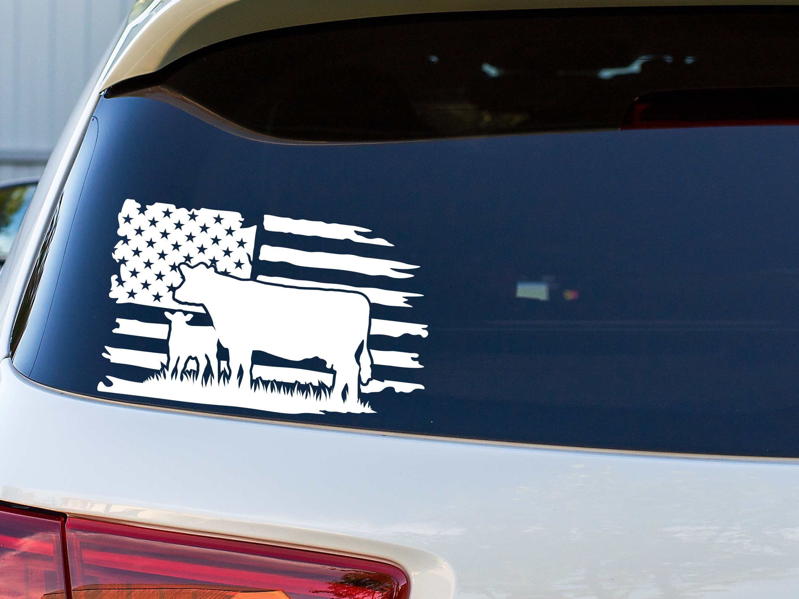 American Flag Cow Decal Car Decal Cow Sticker Cow Lover - Etsy