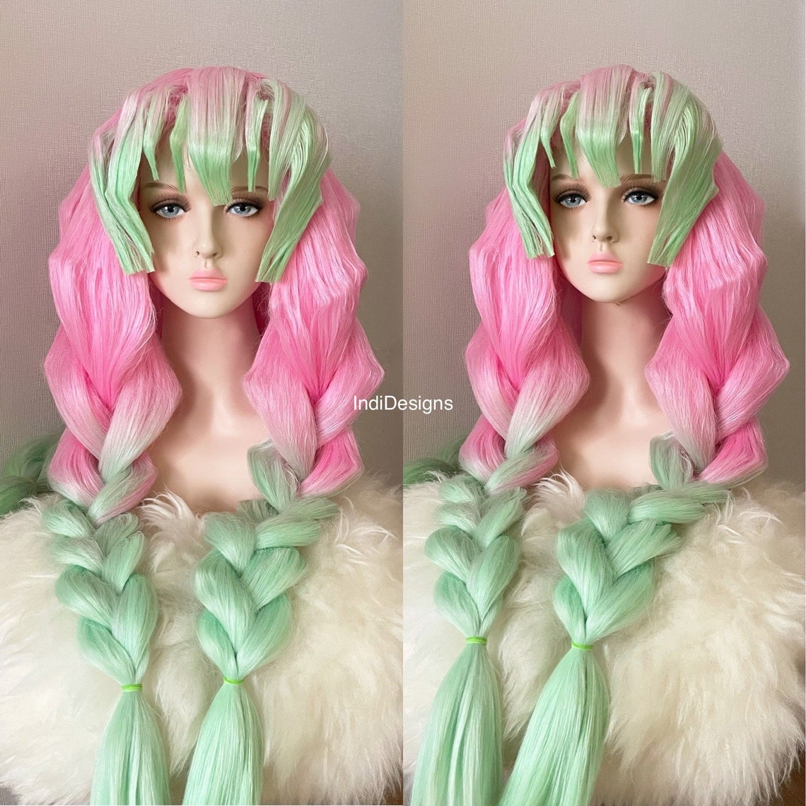 Mitsuri Pink X Green Cosplay Wig - Etsy