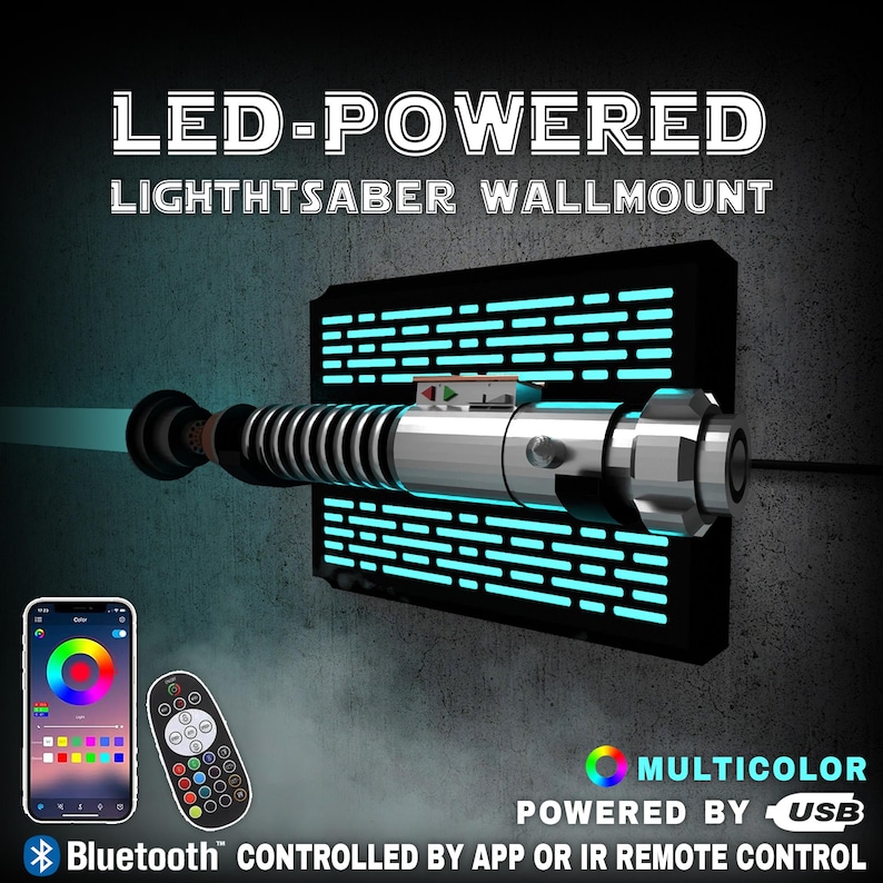 LED Lightsaber Wall Mount | Horizontal | 4 Designs | Fits All ...