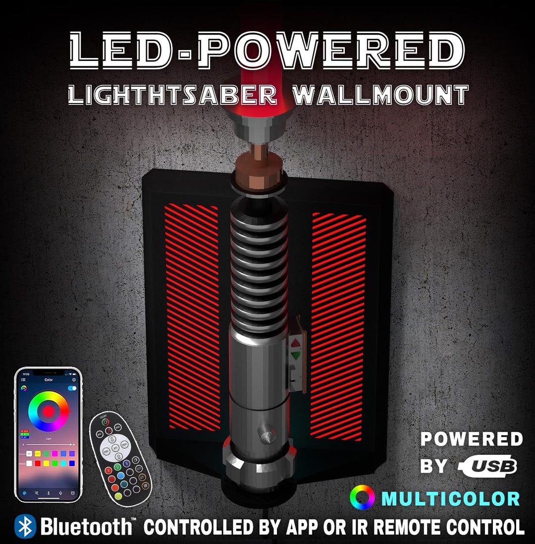 LED Lightsaber Wall Mount | Multicolor | Vertical | 4 Designs | Fits ...