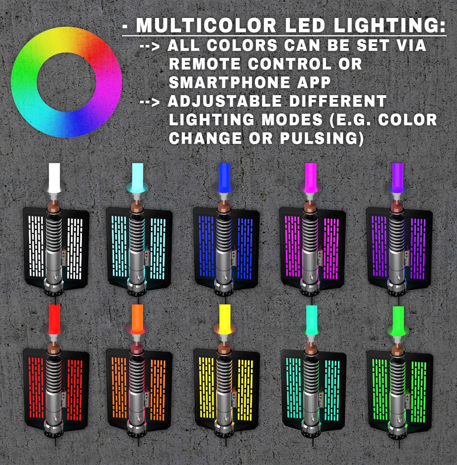 LED Lightsaber Wall Mount | Multicolor | Vertical | 4 Designs | Fits ...