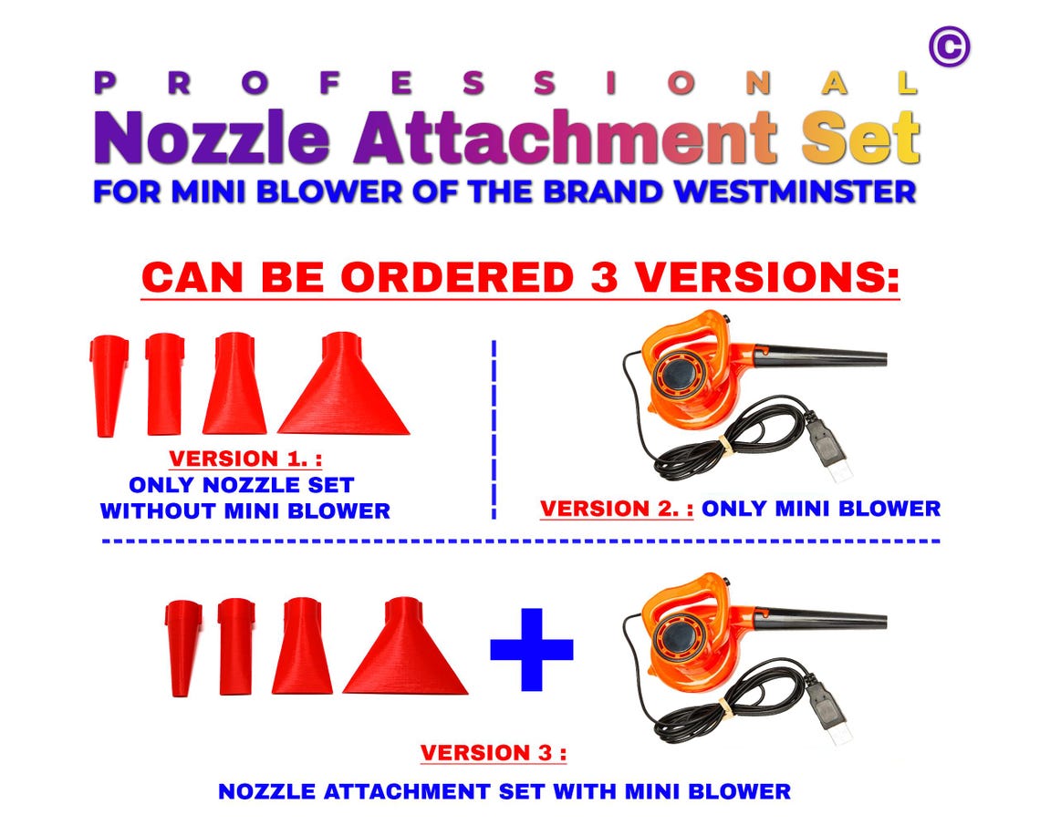 Professional Mini Blower NOZZLE ATTACHMENT | Set of 4 | for the ...