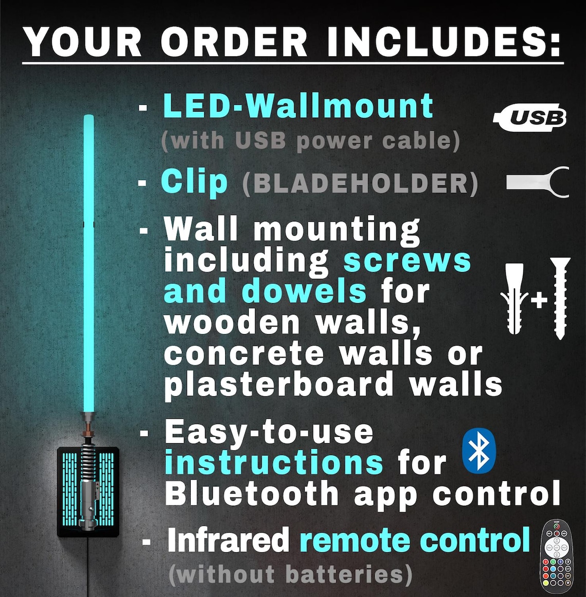 LED Lightsaber Wall Mount | Multicolor | Vertical | 4 Designs | Fits ...