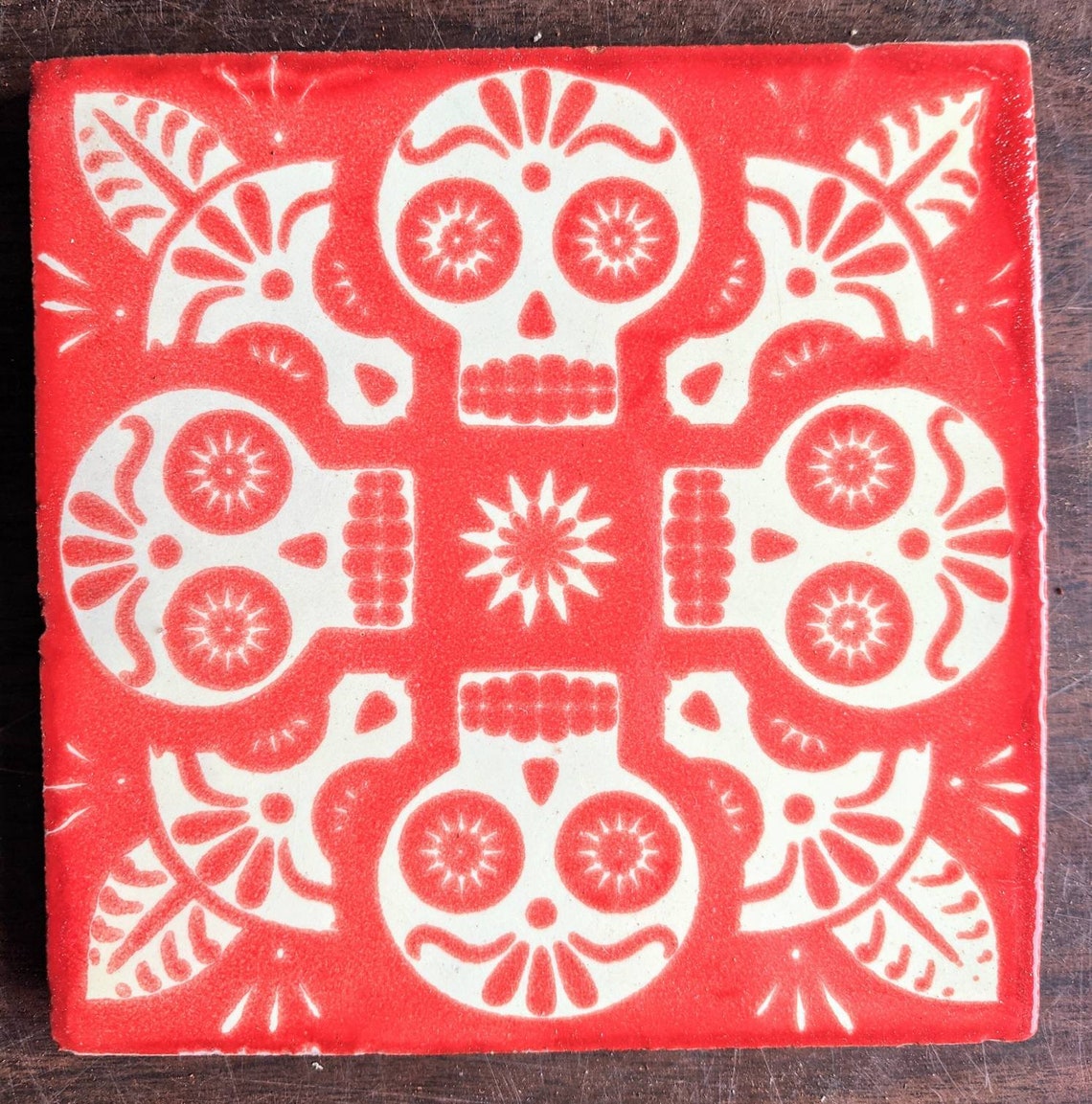 Pack of 15 4x4in. Red Sugar Skull Ceramic Mexican Tiles From - Etsy