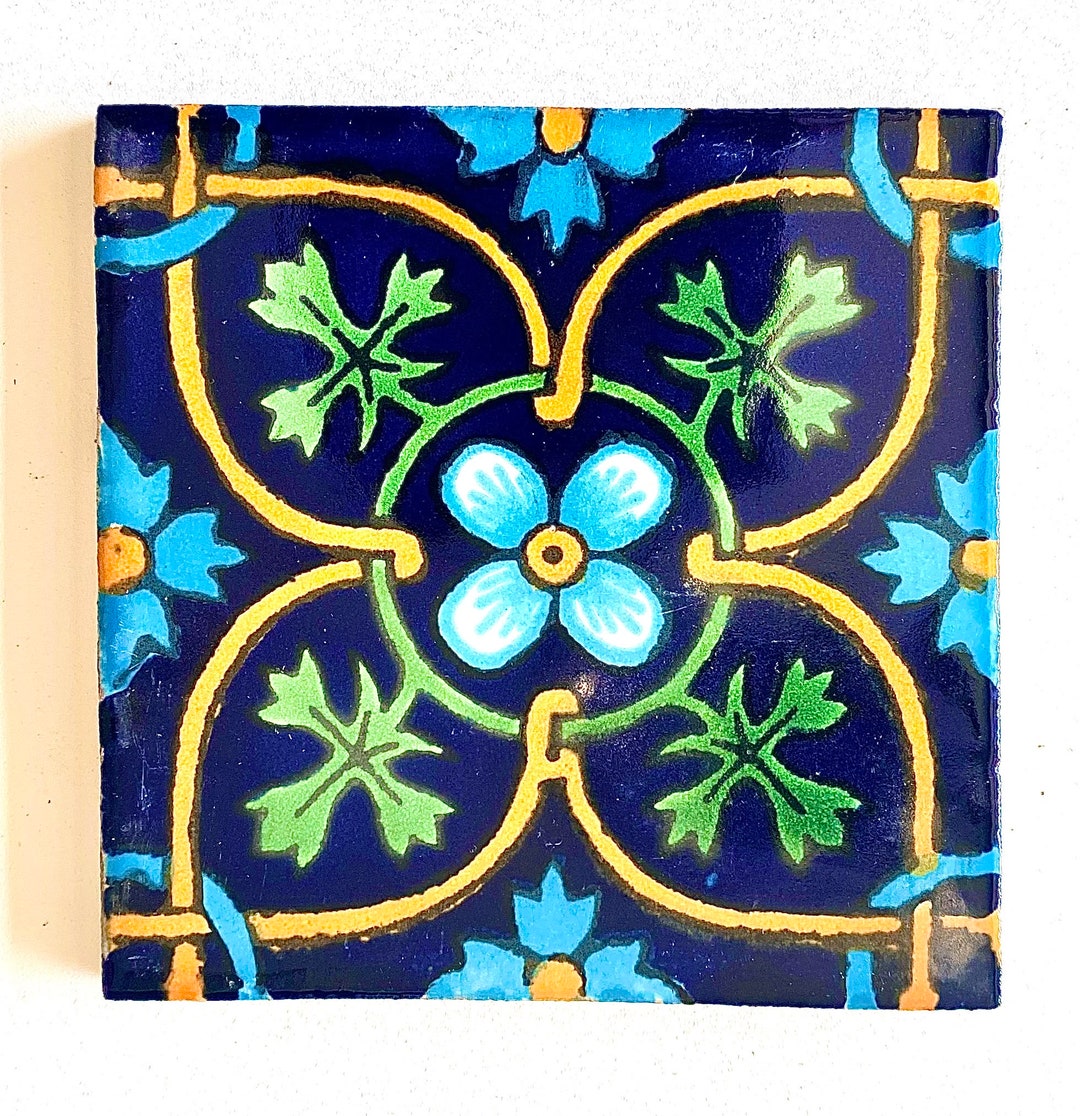 Pack of 5 4x4in. Enigmatic Blue Flower Talavera Ceramic Mexican Tiles ...
