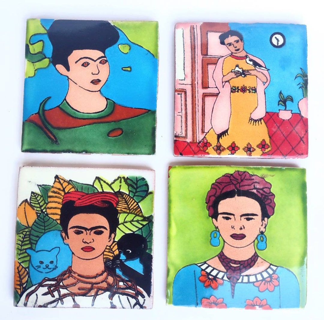 Pack of 4 4x4in. Assorted Frida Khalo Ceramic Mexican Tiles From ...