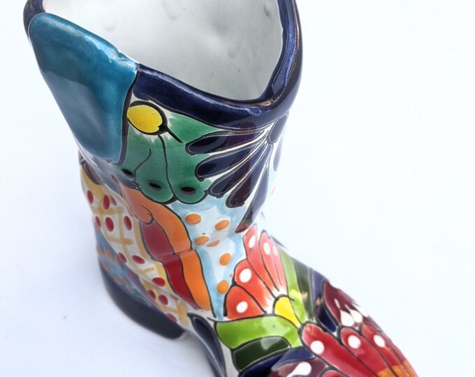 7in Mexican Talavera Cowboy Boot Planter Pot for Succulents, Cactus ...