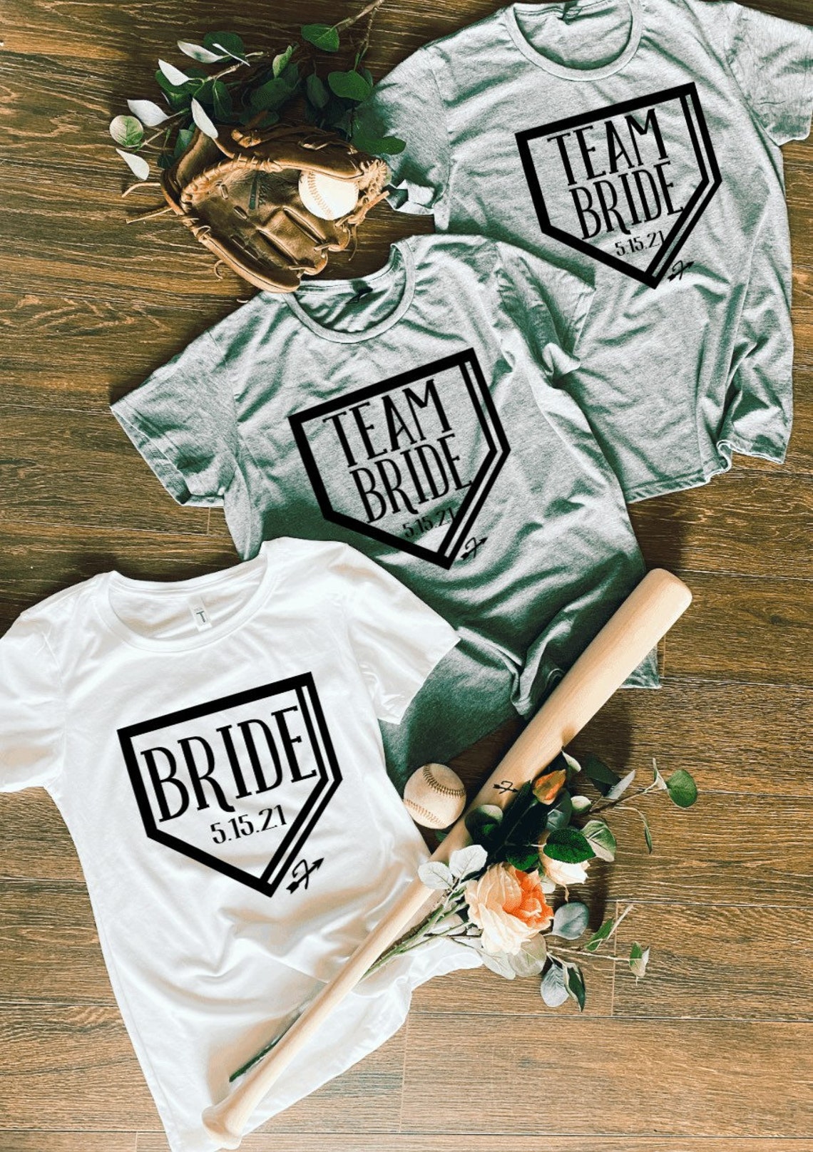 Home Plate Team Bride & Team Groom Tees With Wedding Date | Etsy