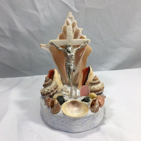 Vintage Seashell Shrine on Plaster Religious Jesus | Etsy