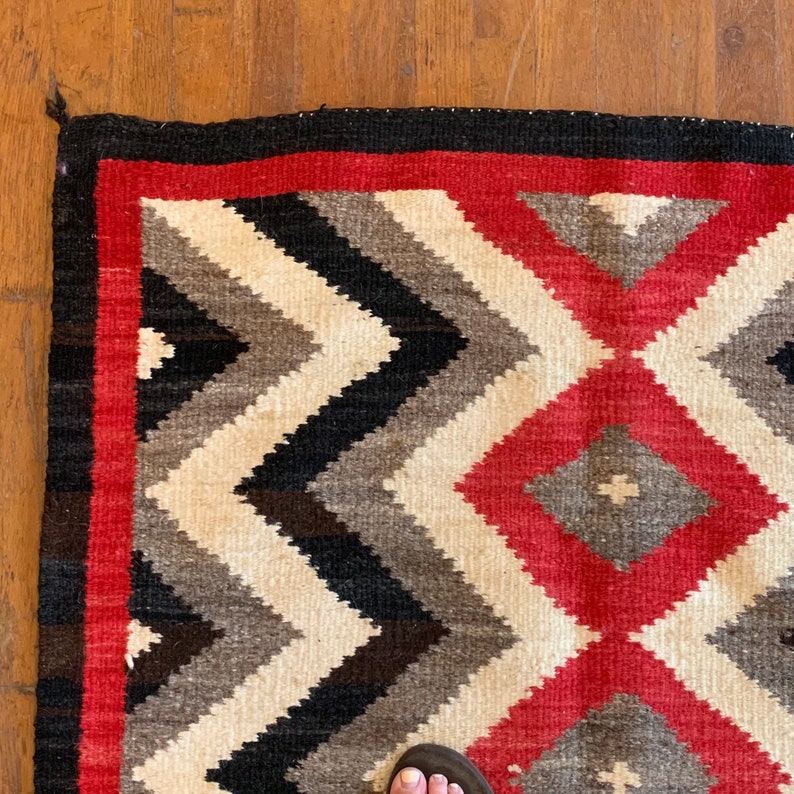 1940s Navajo Rug, Native American Indian Tapestry 58x41 Chevron Storm ...