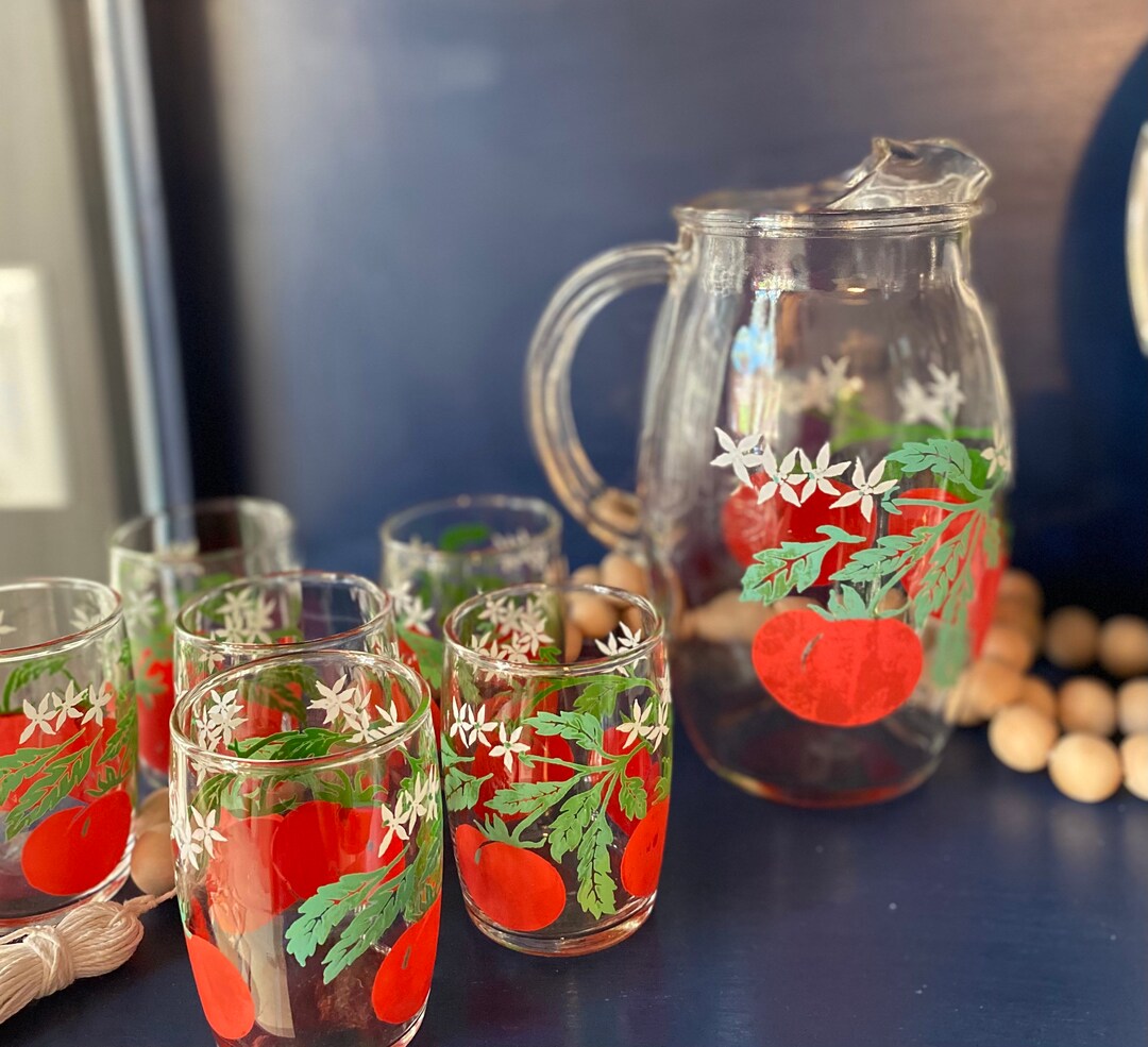 Vintage Juice Glass Set With Pitcher - Etsy