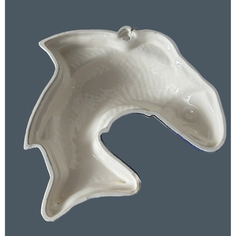 French Country White Ceramic Fish Mold With Blue Trim - Etsy