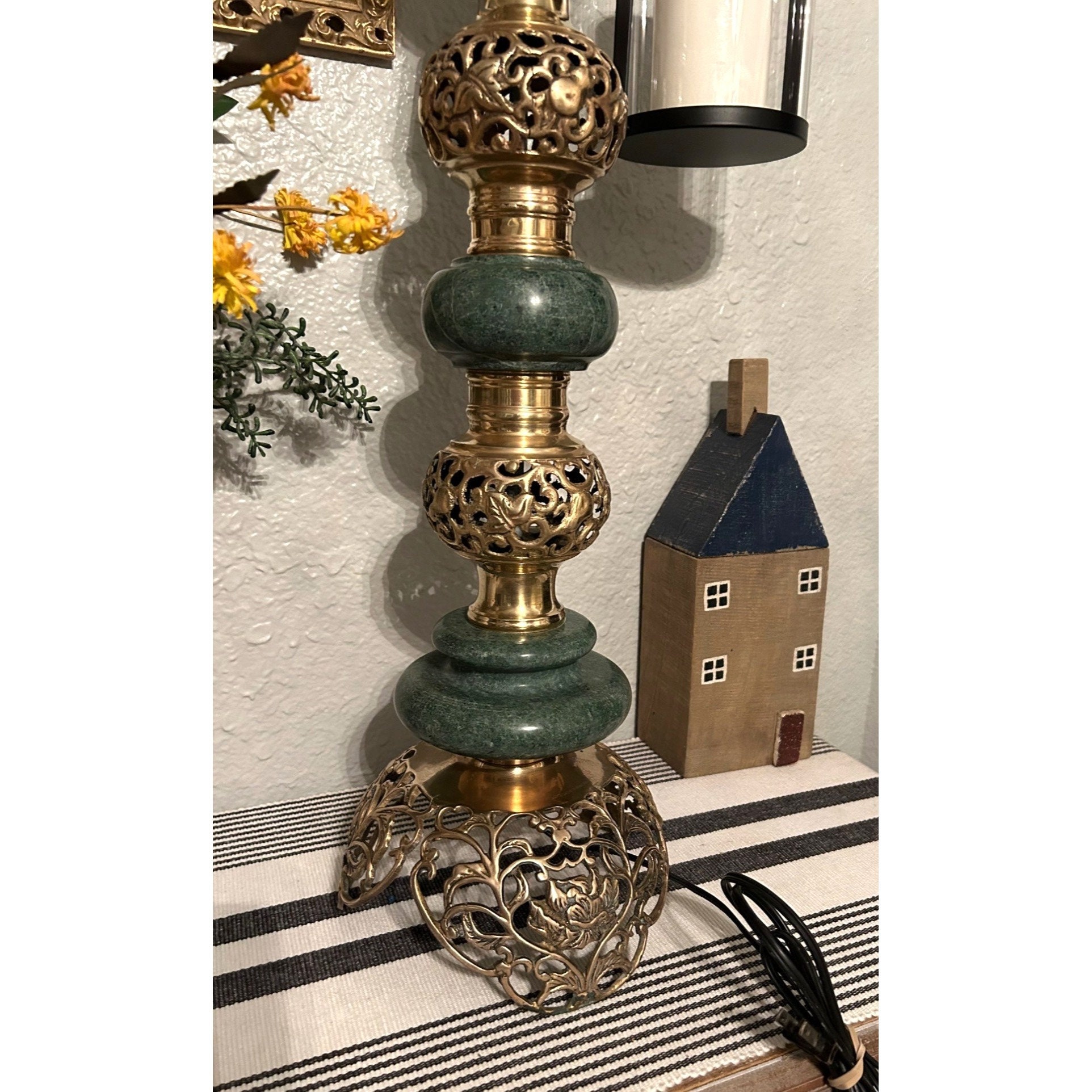 Japanese Marble and Brass Column Table Lamps Set of 2 Persian Style - Etsy
