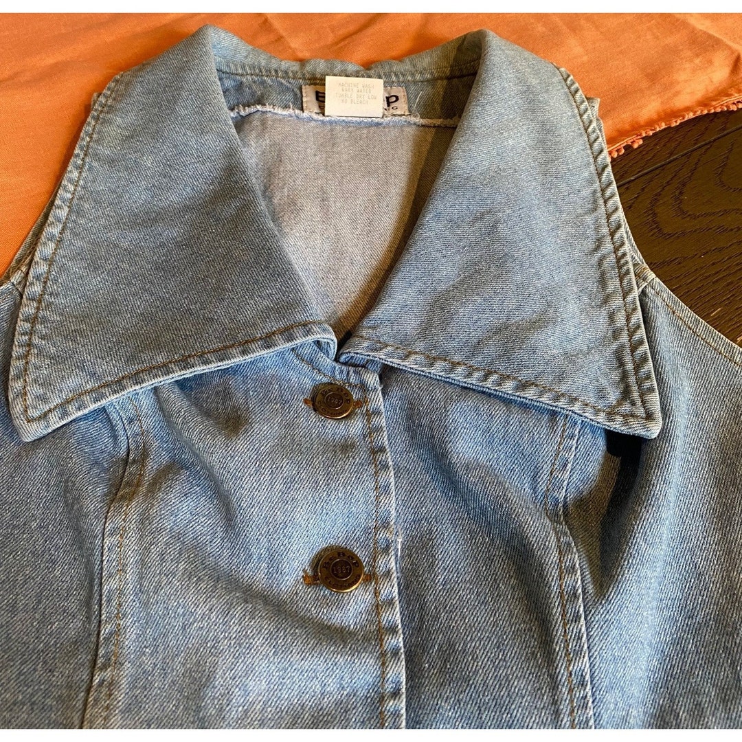 Vintage Be Bop Clothing Denim Jean Vest Wide Collar Size Medium - Etsy