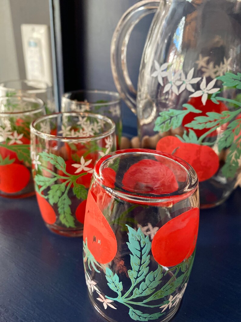 Vintage Juice Glass Set With Pitcher - Etsy