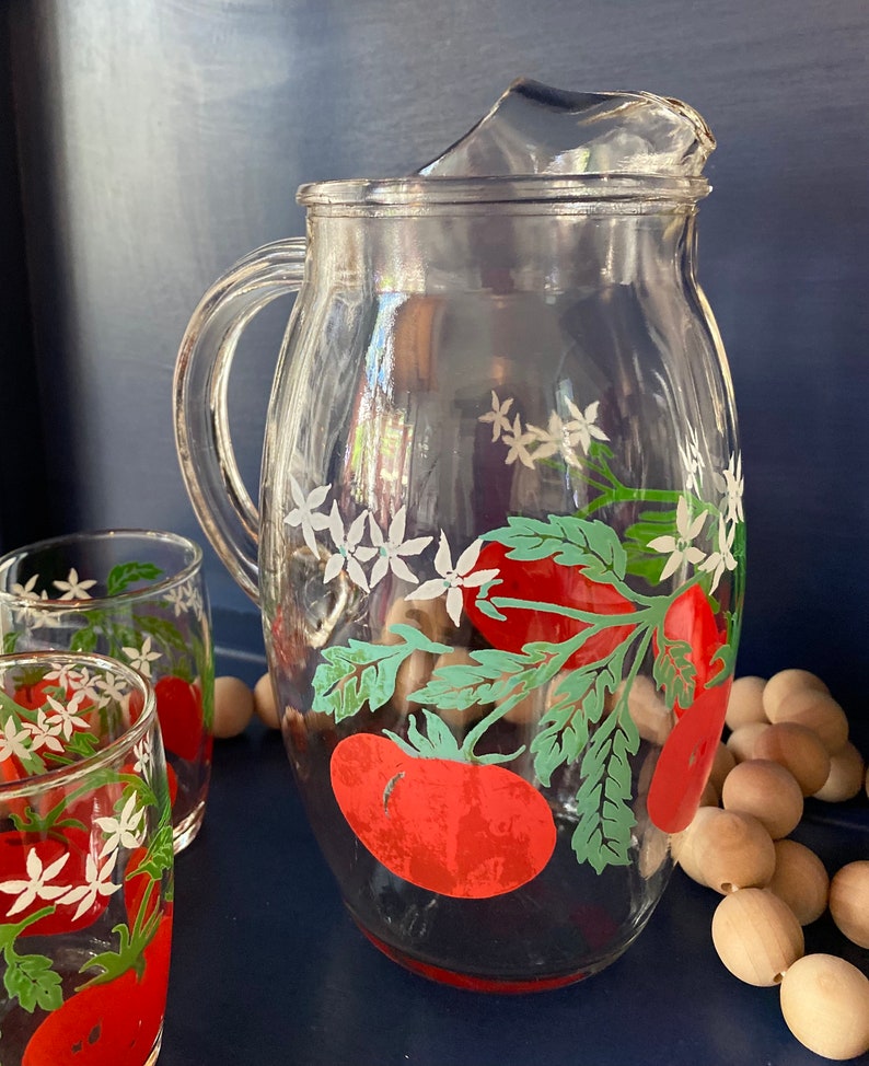 Vintage Juice Glass Set With Pitcher - Etsy