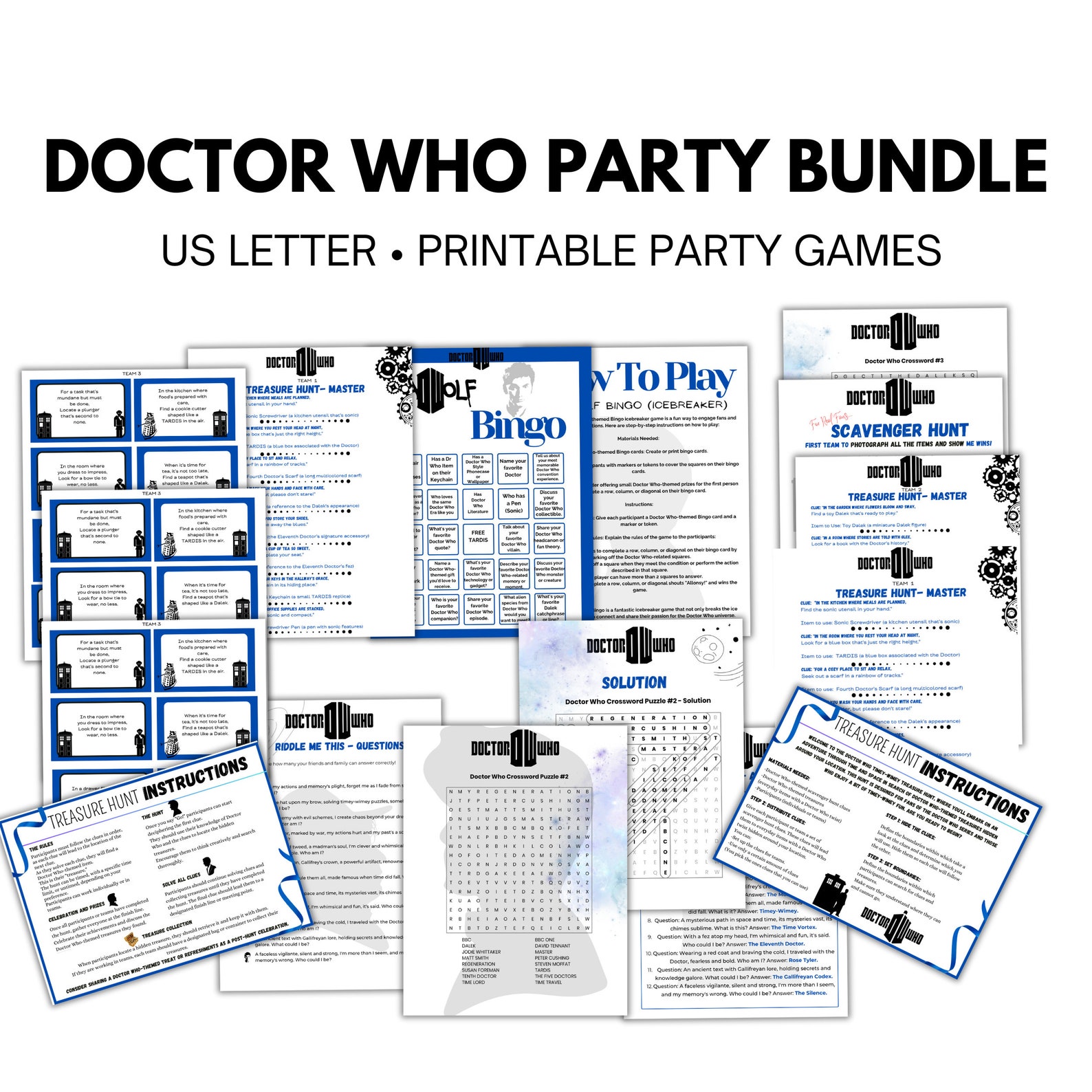 Doctor Who Party Printables Bundle - Scavenger Hunt, Riddles, Bingo ...
