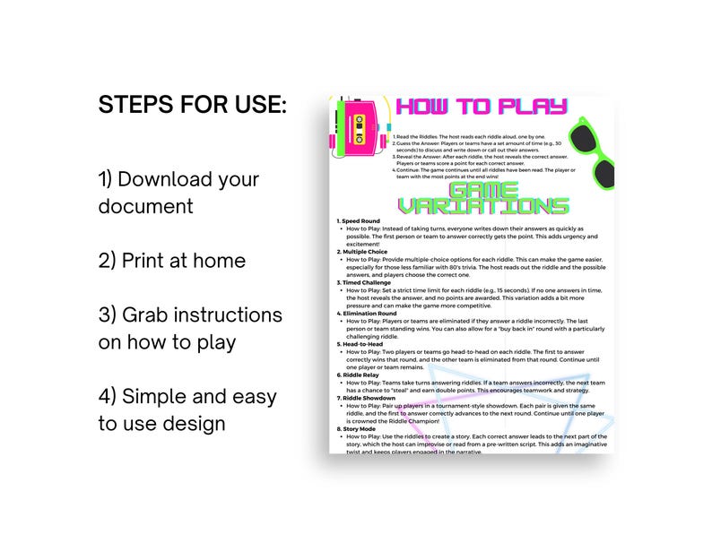 80s Riddle Me This Printable Game,fun 80s Party Game,80s Theme,retro ...