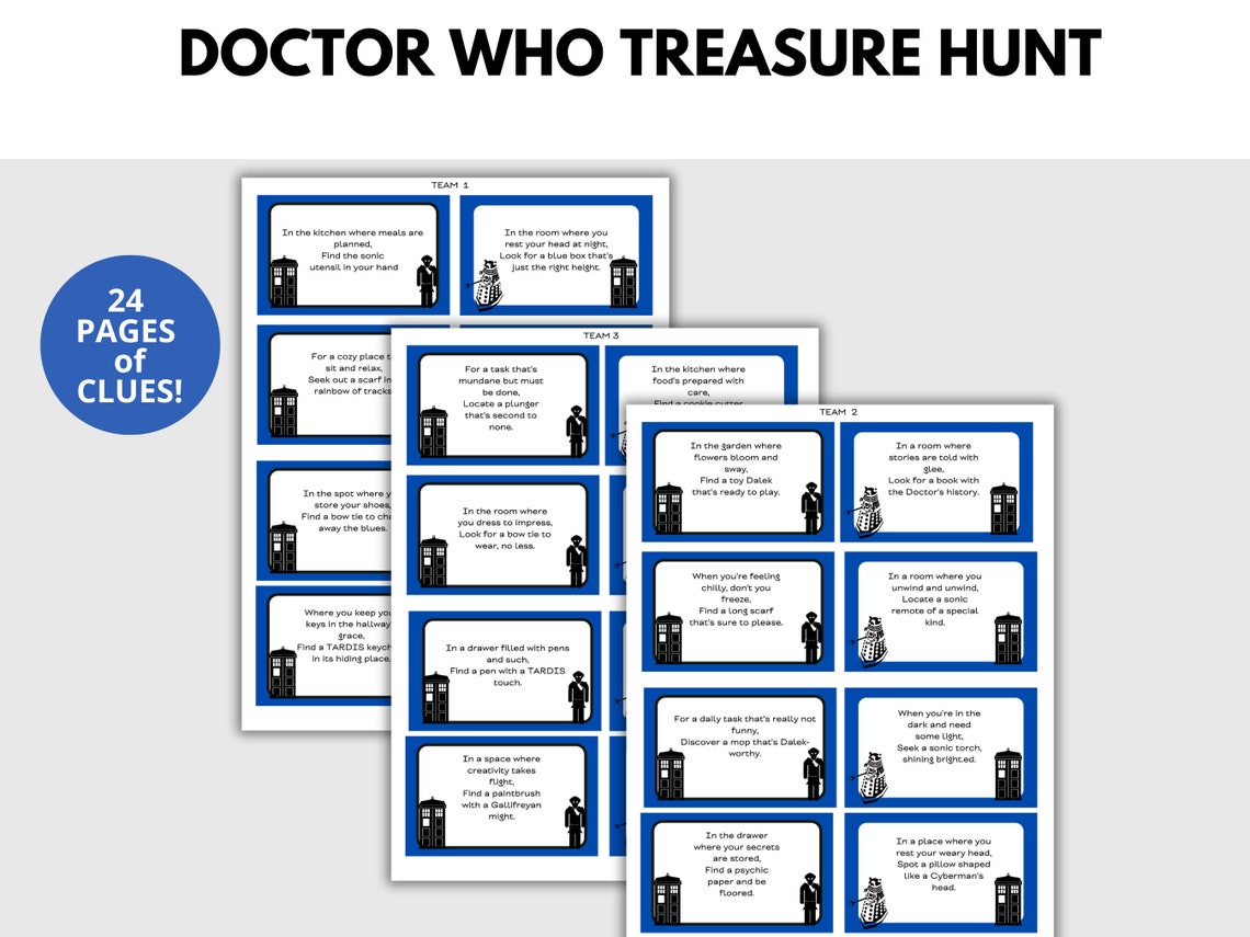 Doctor Who Printable Treasure Hunt, Printable Dr Who Game, TARDIS, Dr ...