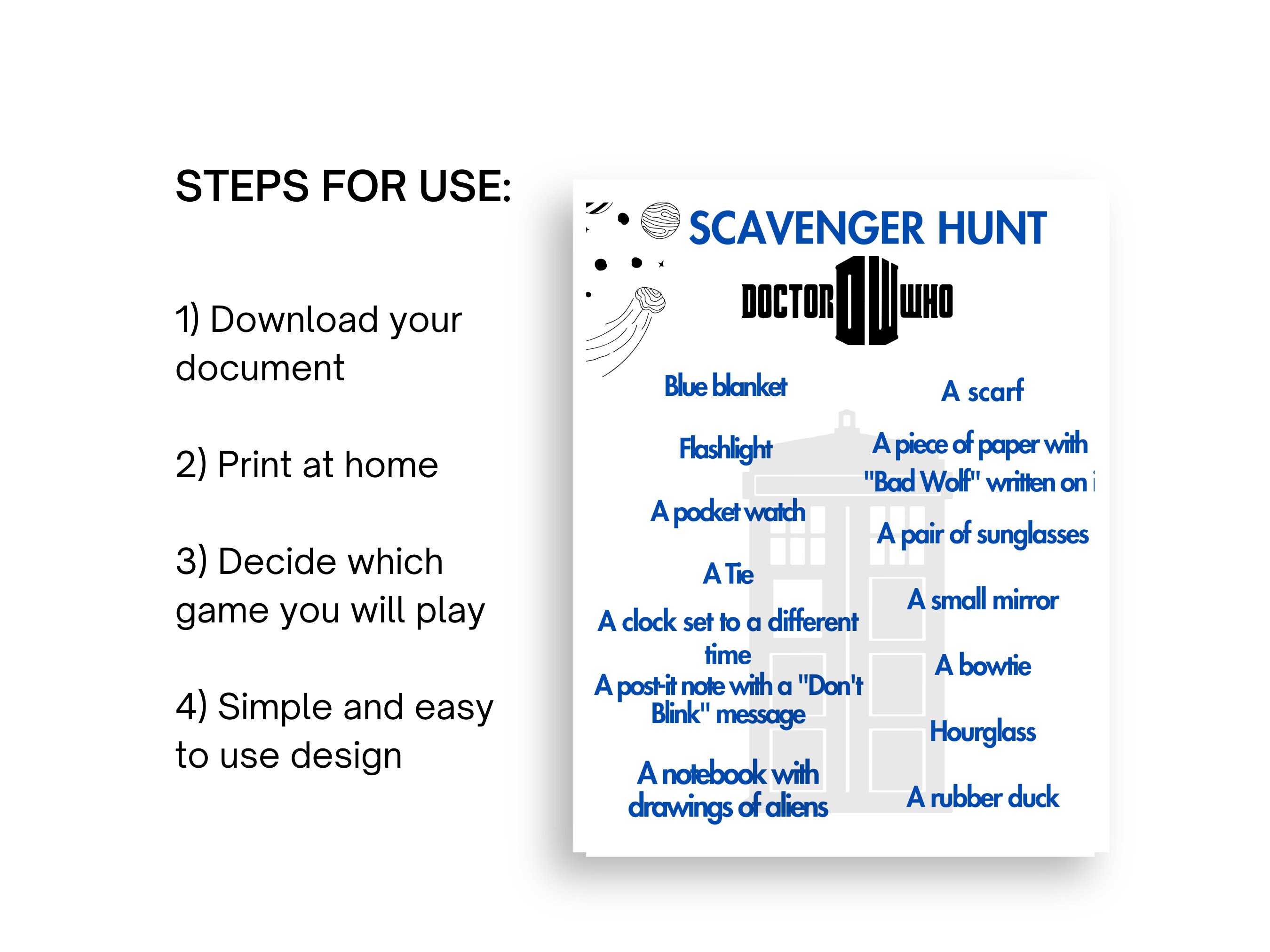Doctor Who, Scavenger Hunt, Printable, Time Travel, TARDIS, Dr WHO Game ...